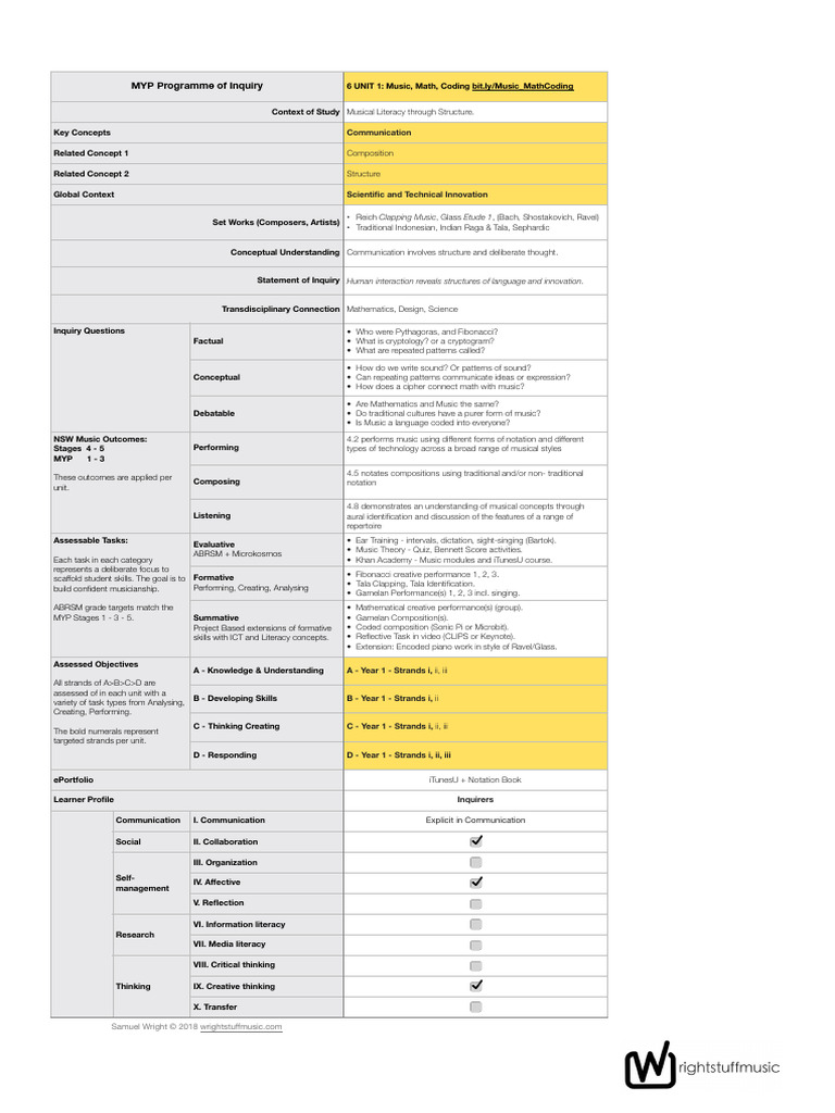 Music MYP Sequence | Download Free PDF | Literacy | Chord (Music)