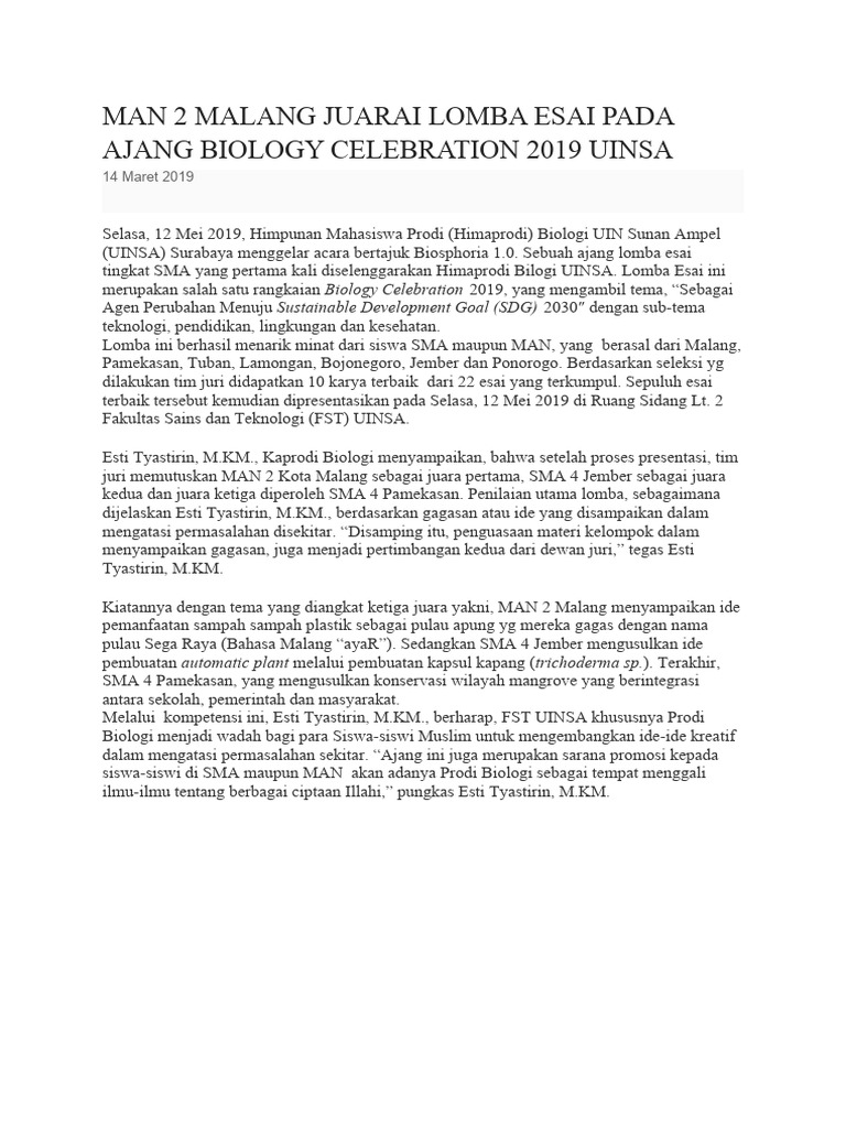 Lomba Essay Biocell 2019 | PDF | Sains & Matematika