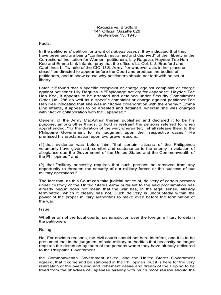 Raquiza vs. Bradford | PDF | Detention (Imprisonment) | Jurisdiction