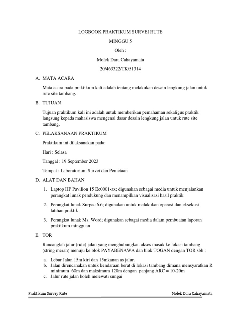 Logbook Praktikum Survei Rute | PDF