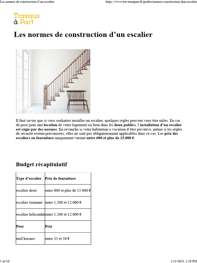 Les Normes de Construction D'un Escalier | PDF