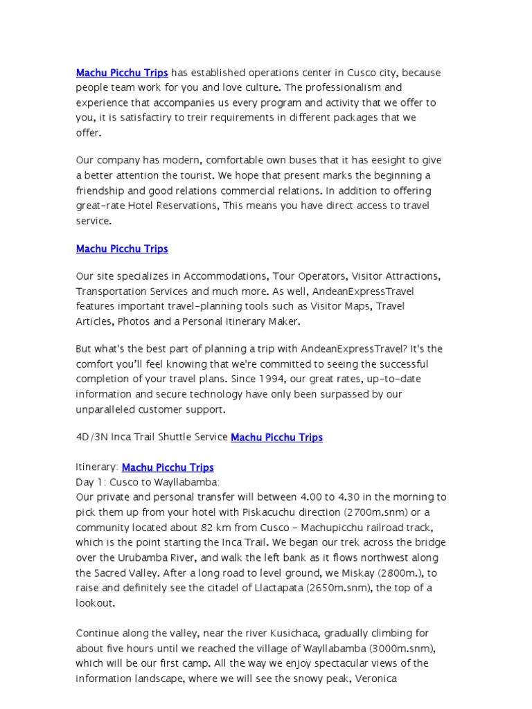 Mapi Andean Express | PDF | Machu Picchu | Transport