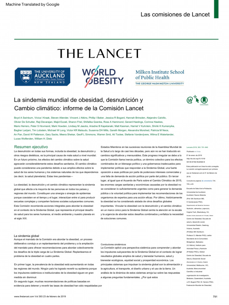 THE LANCET COMISSION REPORT 2019 - THE GLOBAL SYNDEMIC OF OBESITY ...