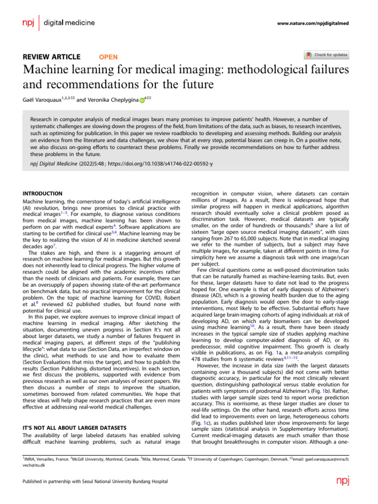 Machine Learning For Medical Imaging: Methodological Failures and ...