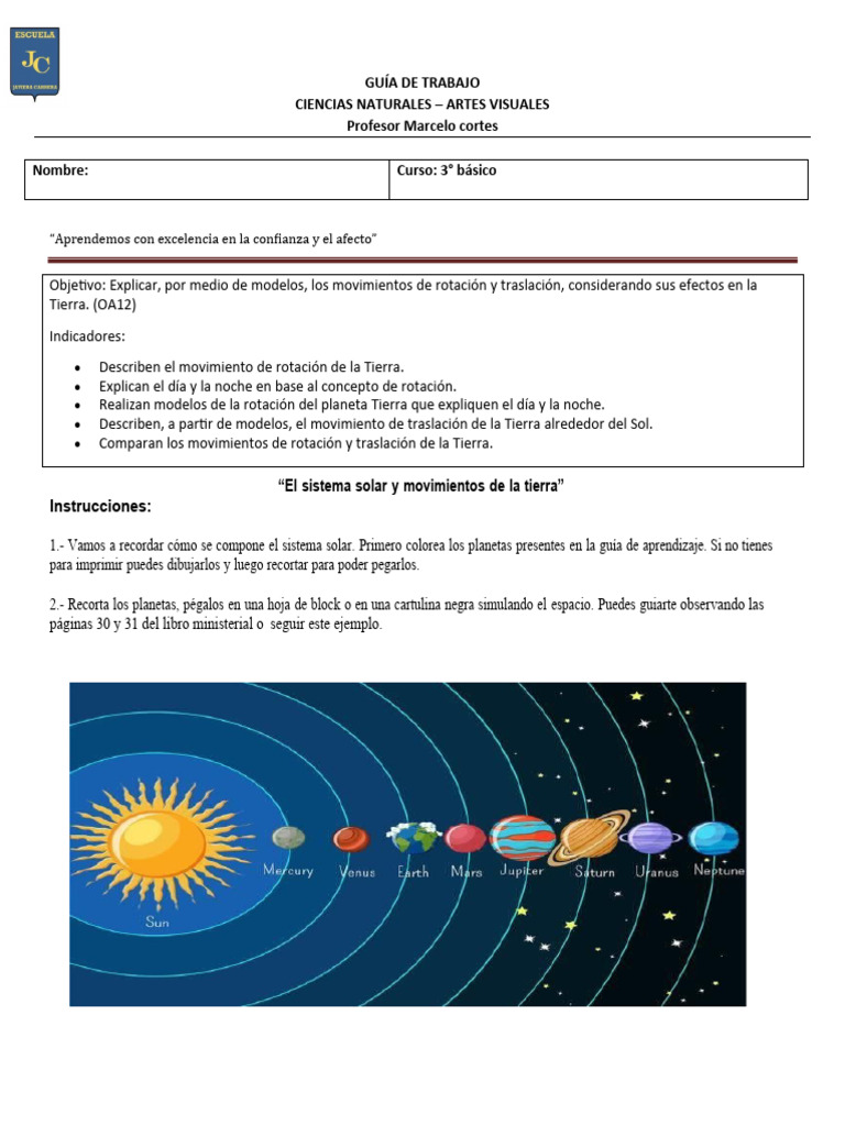 Hoja De Trabajo Con Respuestas Sobre Los Movimientos Del Sistema Solar ...