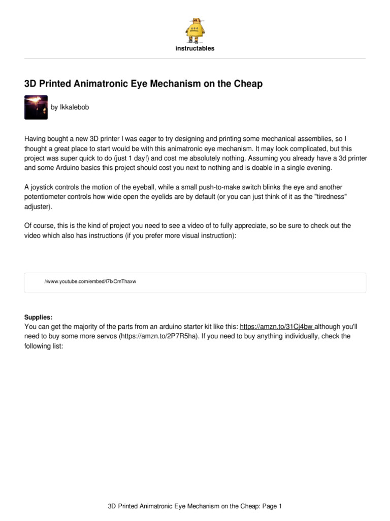 3D Printed Animatronic Eye Mechanism On The Cheap | PDF