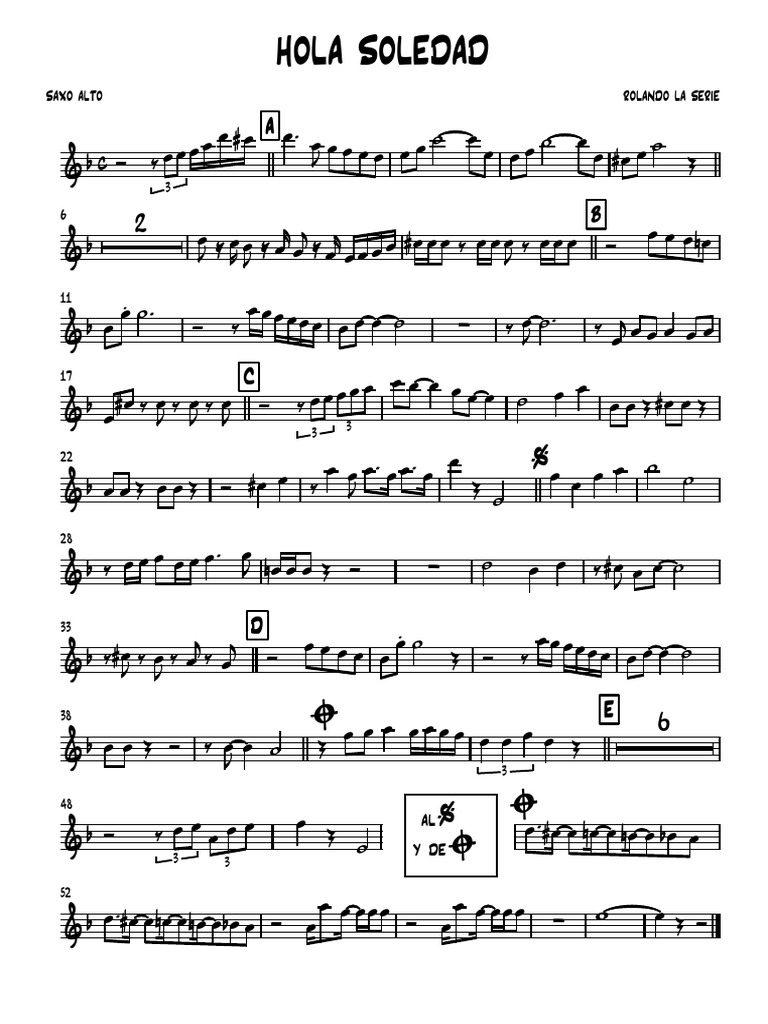 SAXO ALTO - HOLA SOLEDAD - Partitura Completa | PDF