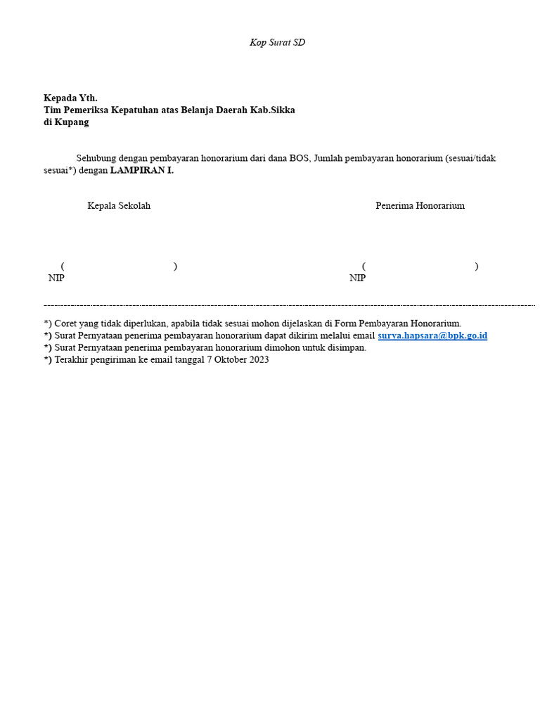 Surat Pernyataan Penerima Honorarium | PDF