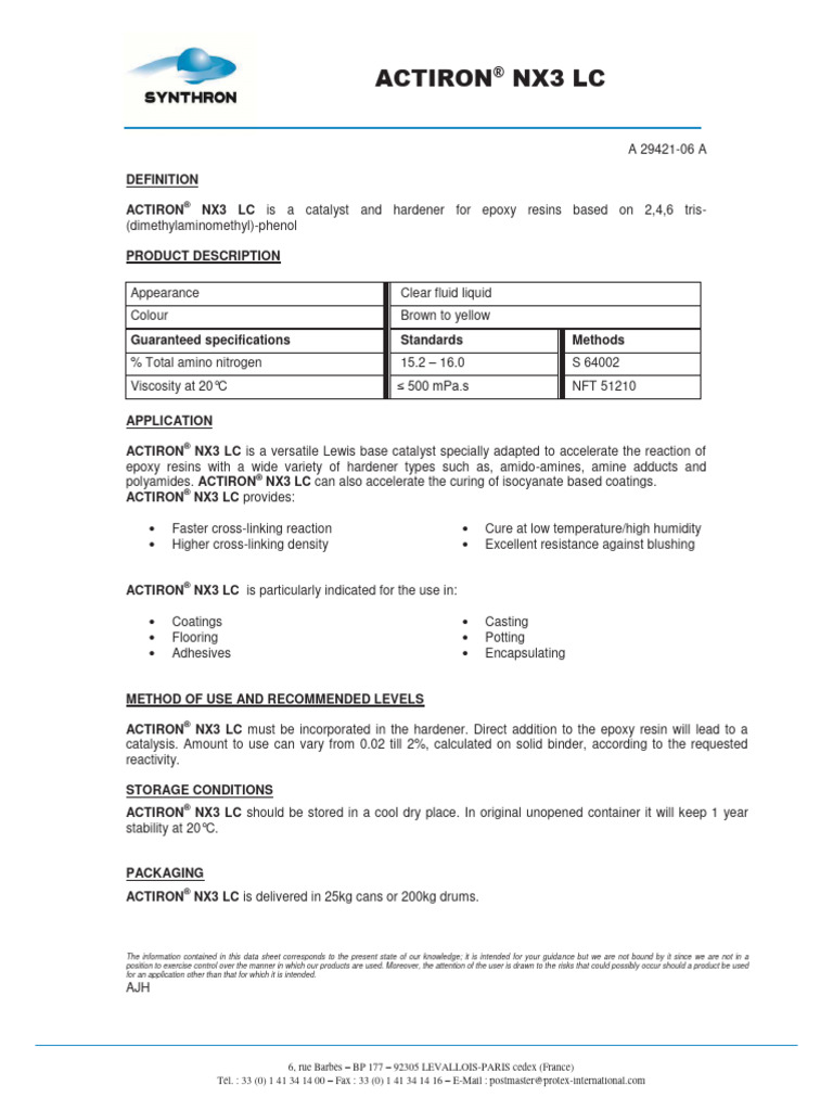 Actiron NX3 LC | PDF | Epoxy | Secondary Sector Of The Economy