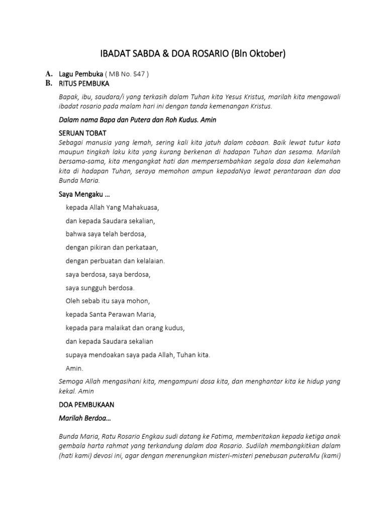 Ibadat Sabda + Doa Rosario-1 | PDF