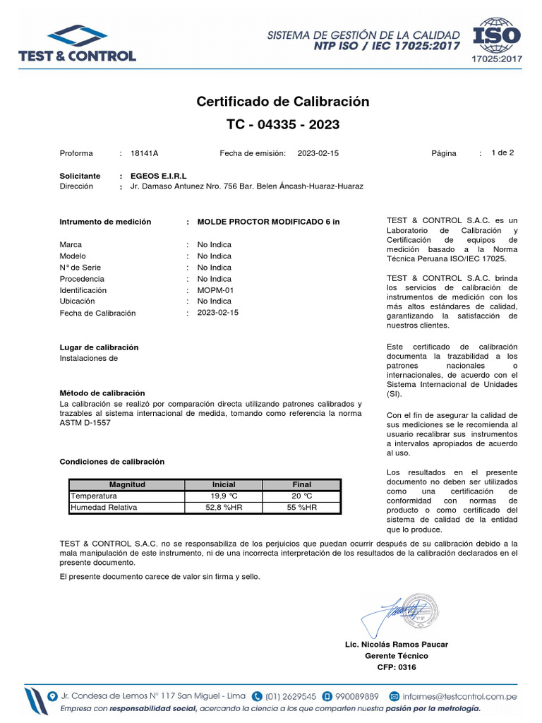TC 04335 18141ac1 1.1 Molde Proctor Modificado 6 in Egeos E.I.R.L | PDF ...