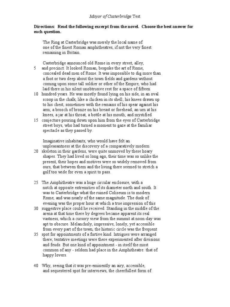 Mayor of Casterbridge Test Questions | PDF | Classics