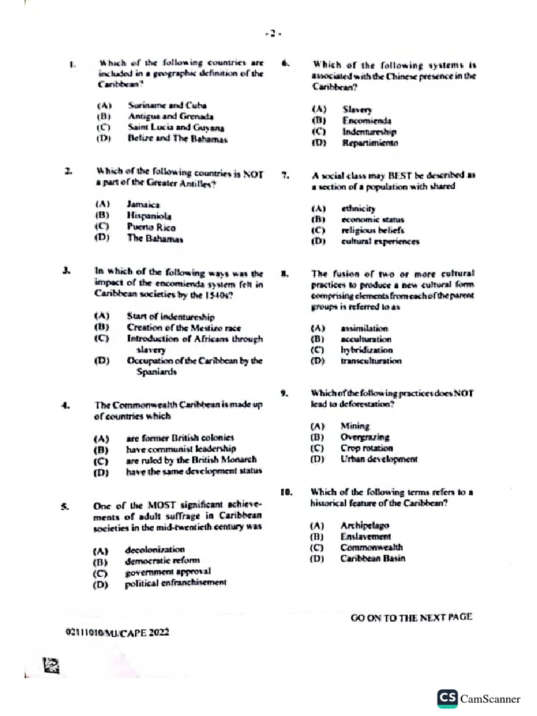 Cape Caribbean Studies 2022 P1 1 Pdf