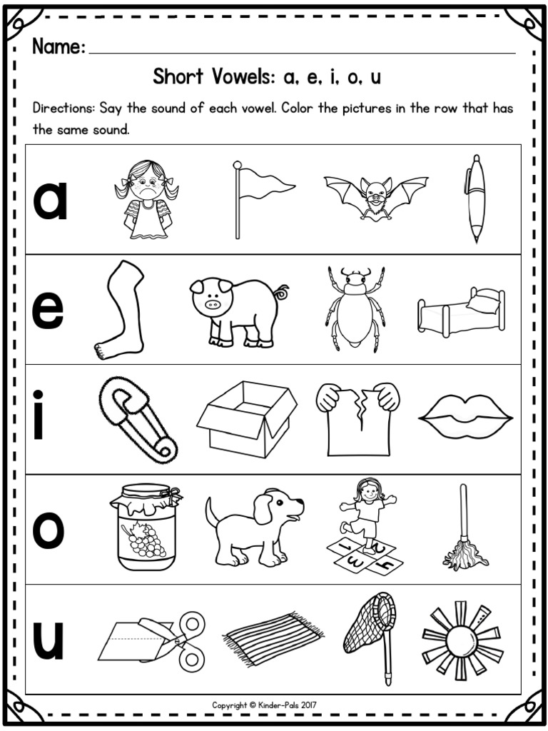 A e I o U: Directions: Say The Sound of Each Vowel. Color The Pictures ...