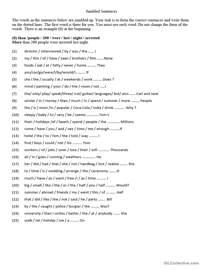 Class 6 Jumbled Sentences Exercise | PDF