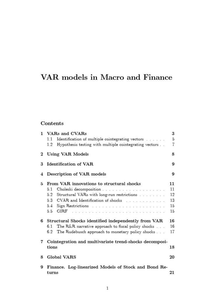 VAR Models in Macro and Finance | PDF | Vector Autoregression | Matrix (Mathematics)