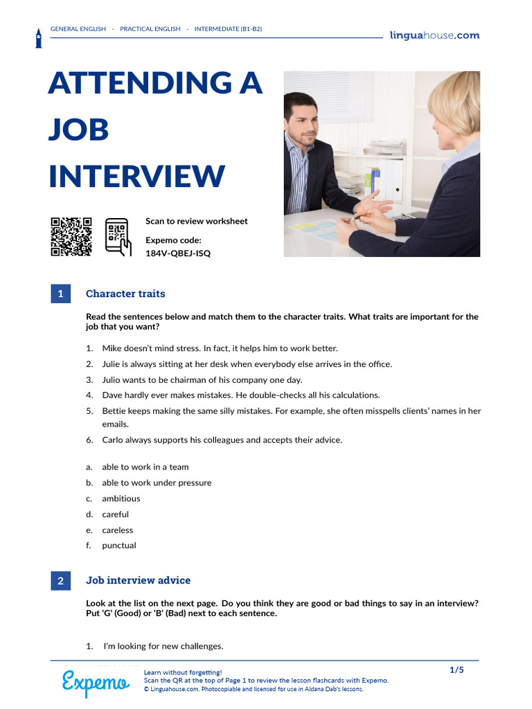 Job Interview Tips for B1-B2 Learners | PDF | Job Interview