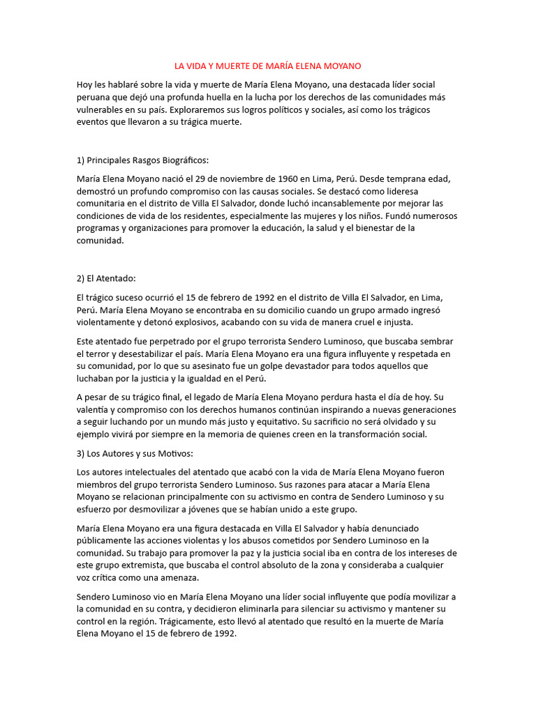 La Vida y Muerte de María Elena Moyano | PDF | Derechos humanos