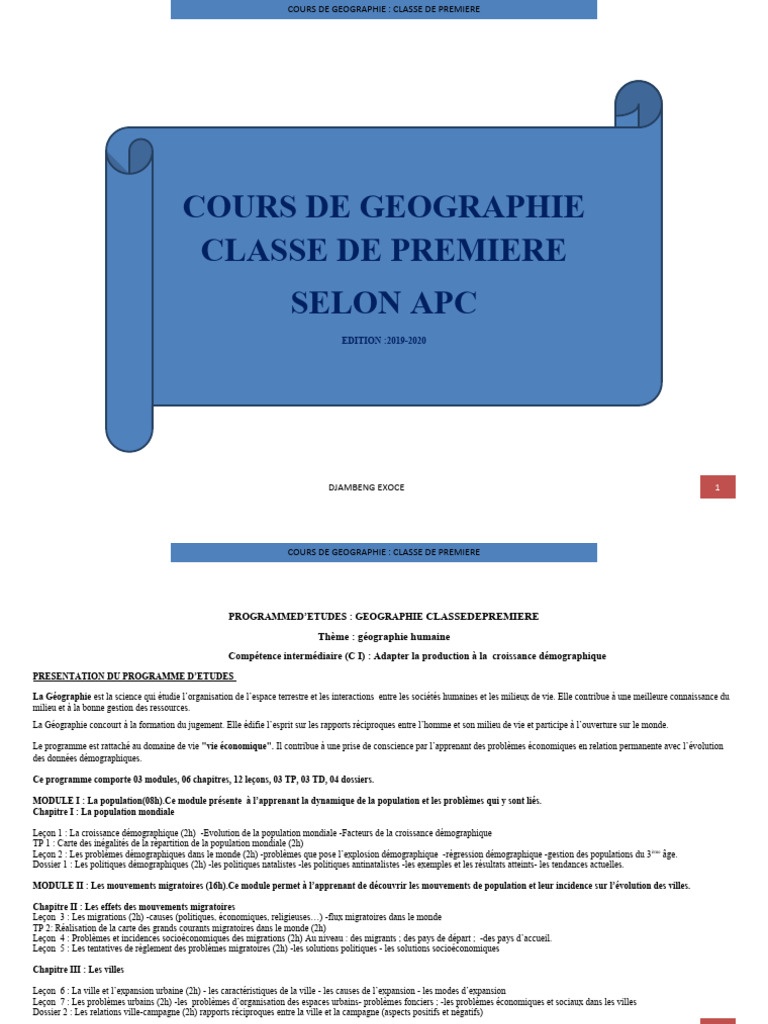 Cours de Géographie 1ère APC 2020 | PDF