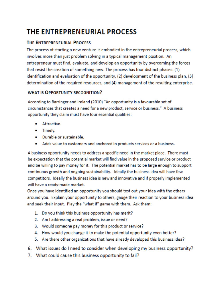 Lecture 3 (Enterpreneurial Process & Opportunity Recognition) | PDF