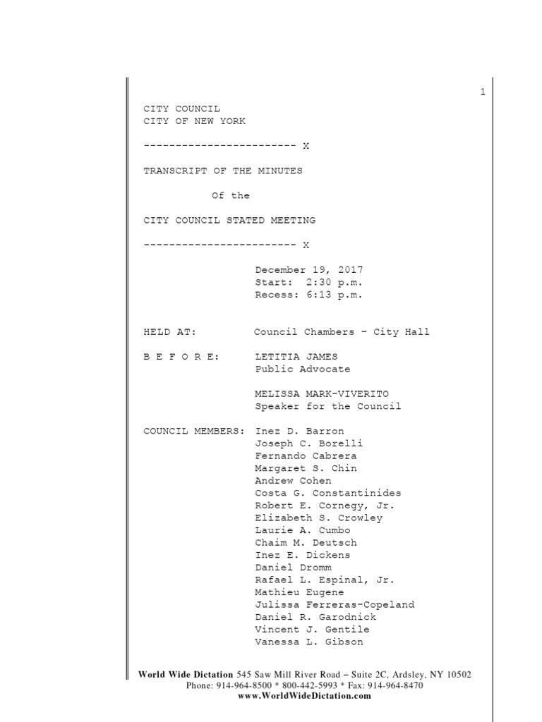 Hearing Transcript - Stated Meeting 12-19-17 | PDF | Maternal Death ...