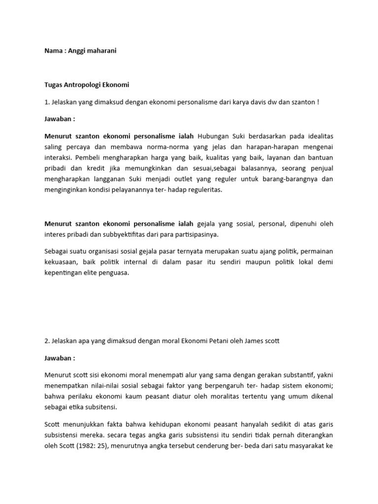 Tjgas Antropologi Ekinomi - Anggi Maharani | PDF