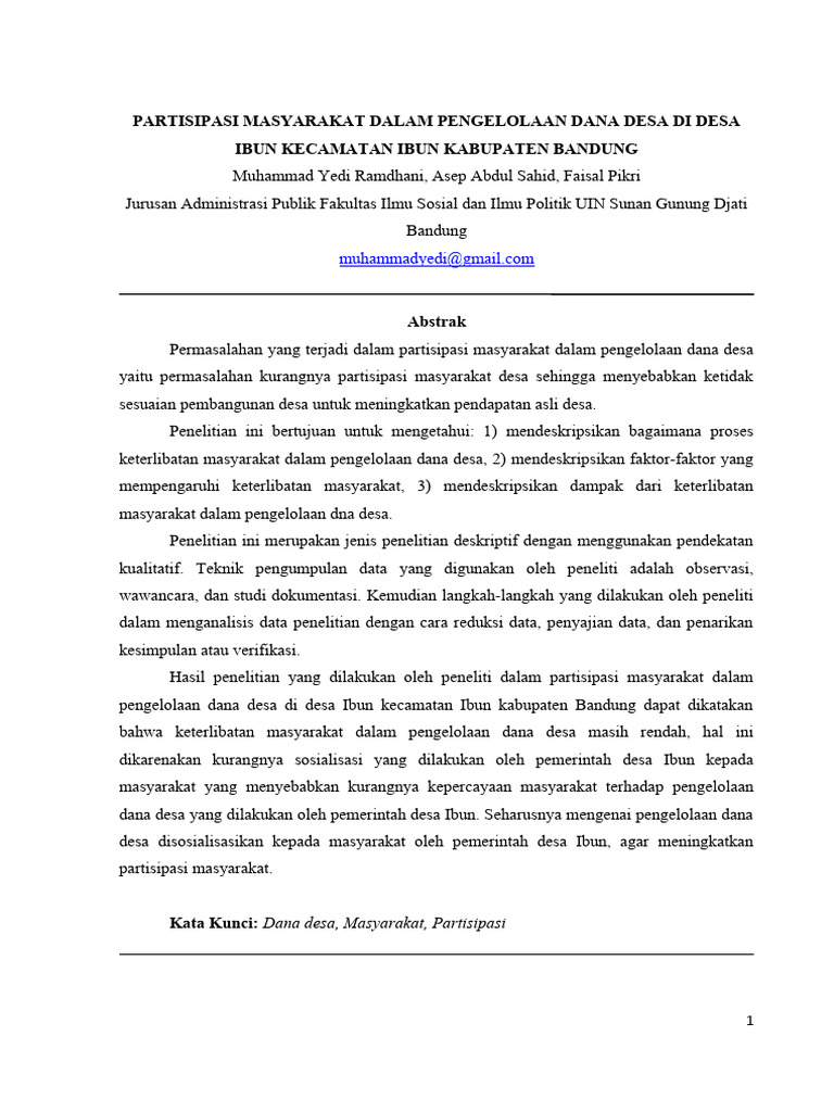 PARTISIPASI MASYARAKAT DALAM PENGELOLAAN DANA DESA DI DESA IBUN ...