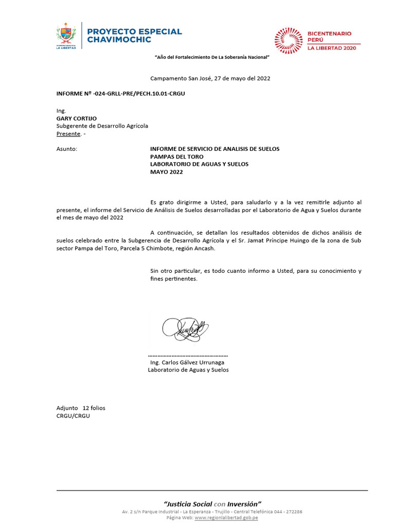 Informe de Servicio de Analisis de Suelos Pampa Del Toro | PDF Informe de Servicio de Analisis de Suelos Pampa Del Toro | PDF
