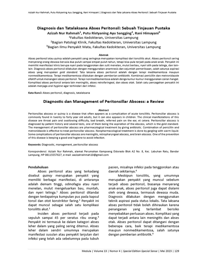 Tatalaksana Abses Peritonsil Terbaru | PDF