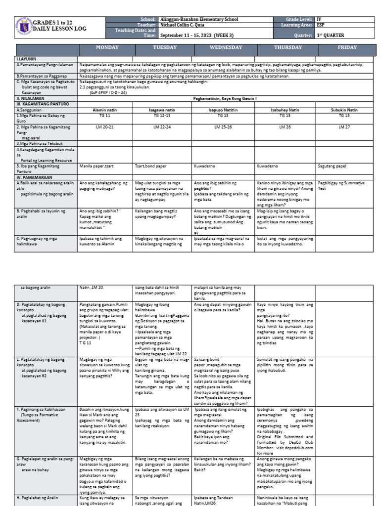 DLL - Esp 4 - Q1 - W3 | PDF