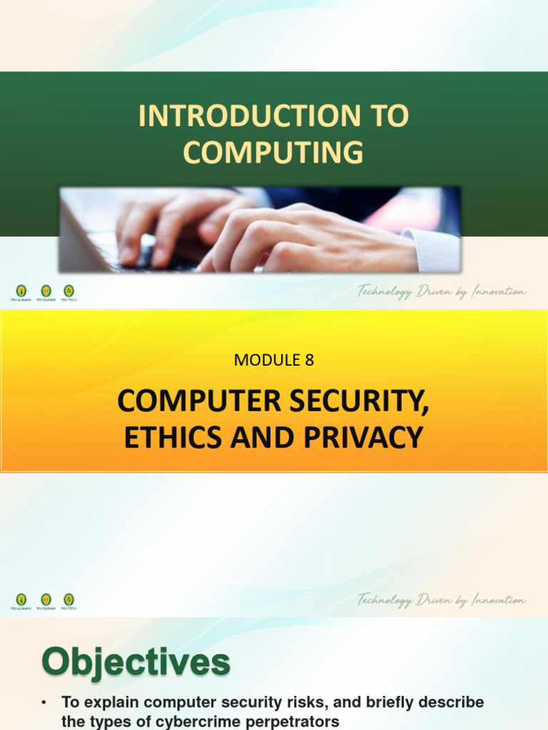 Introduction To Computing - Module 8 - Computer Security, Ethics and Privacy | PDF | Computer ...