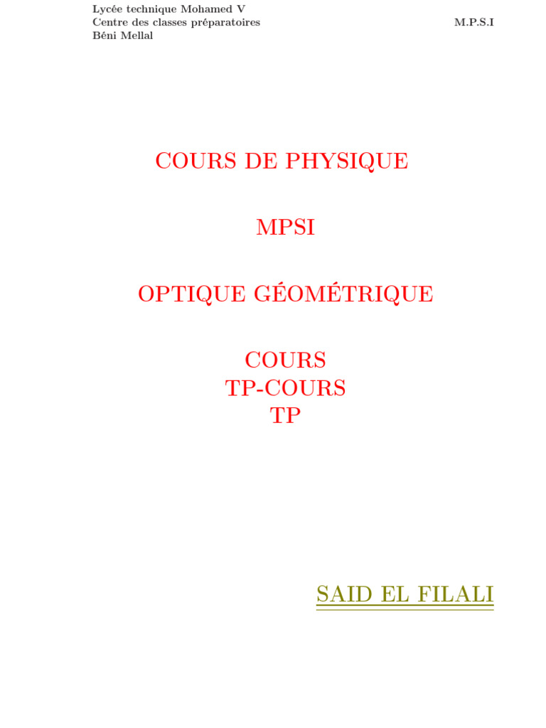Optique Mpsi | PDF