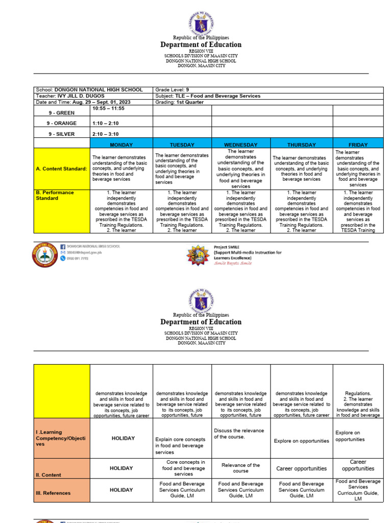 DLL - FBS 1st Week Word | PDF | Curriculum | Learning
