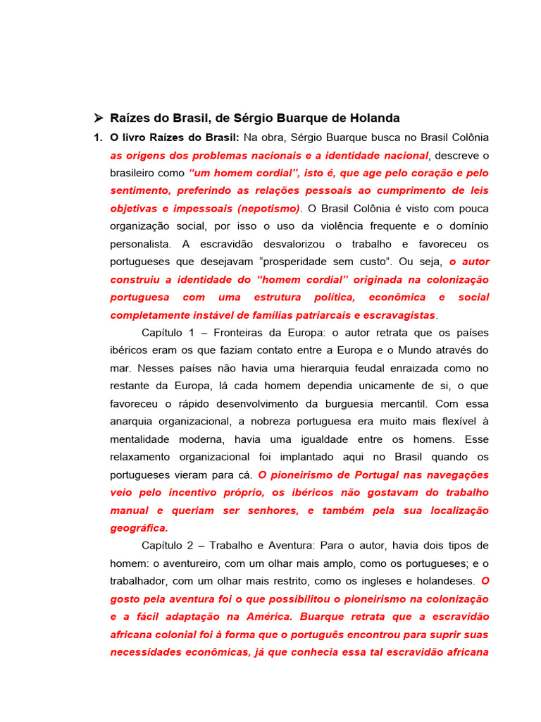 Resumo Raizes Do Brasil | PDF
