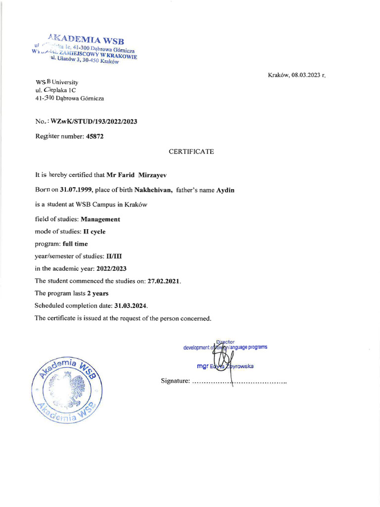 Certificate of Studies | PDF