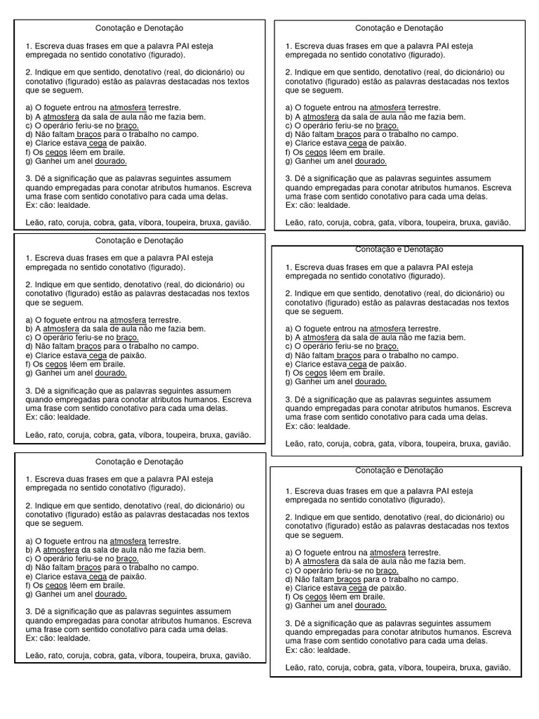 3.exercícios de Conotação e Denotação' | PDF