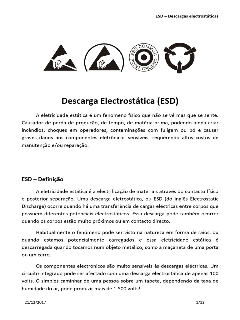 ESD - Descarga Electrostática | PDF | Eletricidade | Eletrostática