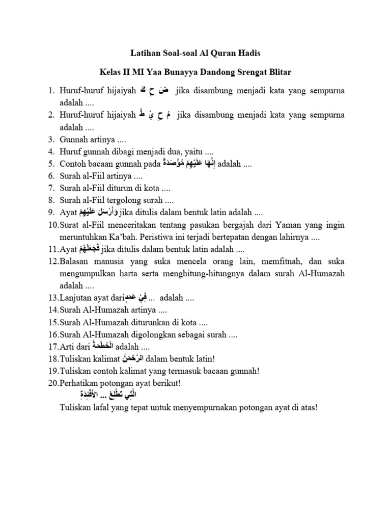 Latihan Soal Al Quran Hadis Kelas II | PDF