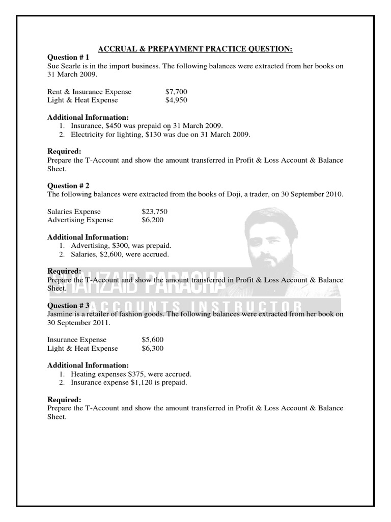 Accrual & Prepayment Practice Question | PDF