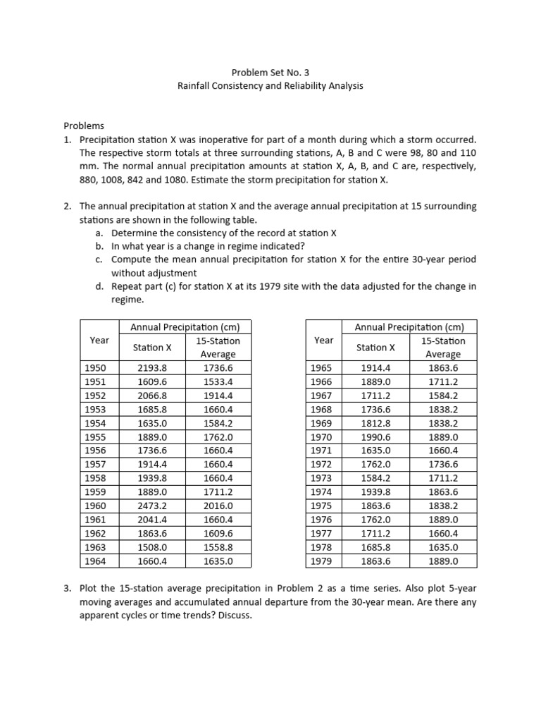 Problem-Set-No-3-Rainfall-reliability-and-consistency-analysis | PDF
