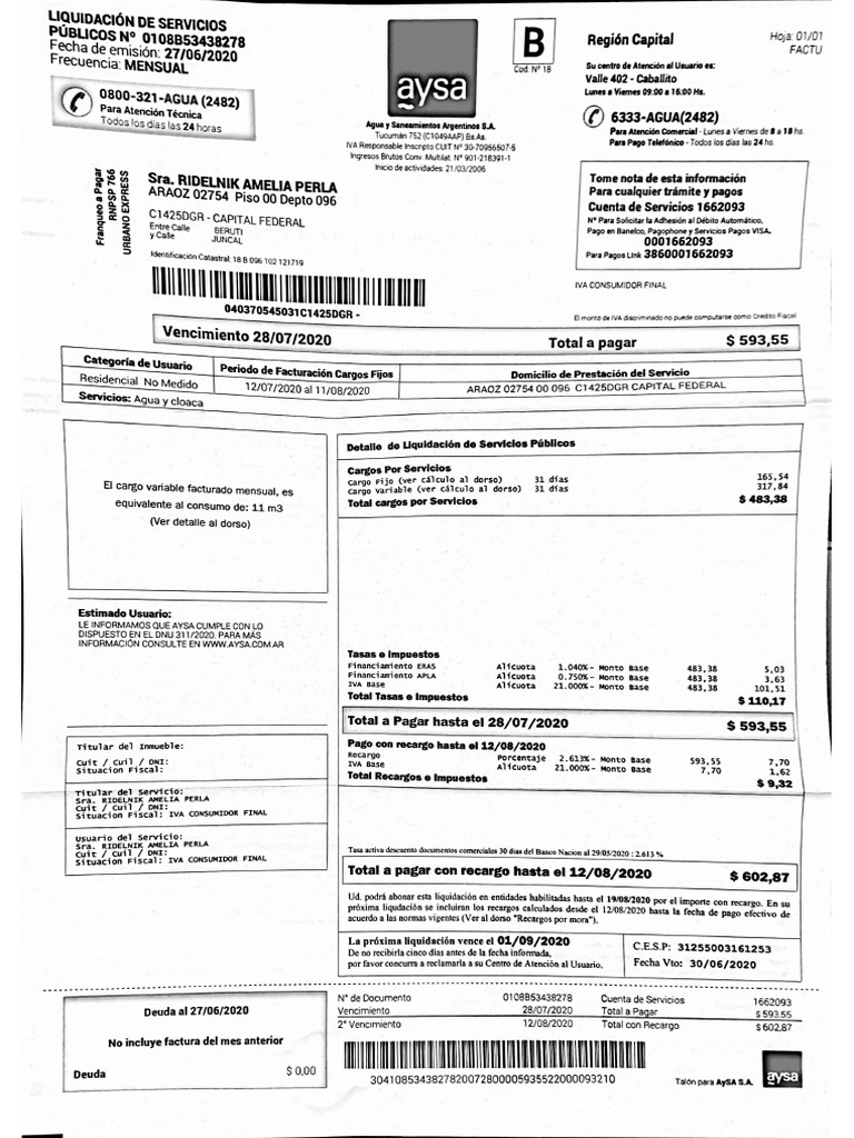 Aysa Araoz Julio 2020 | PDF