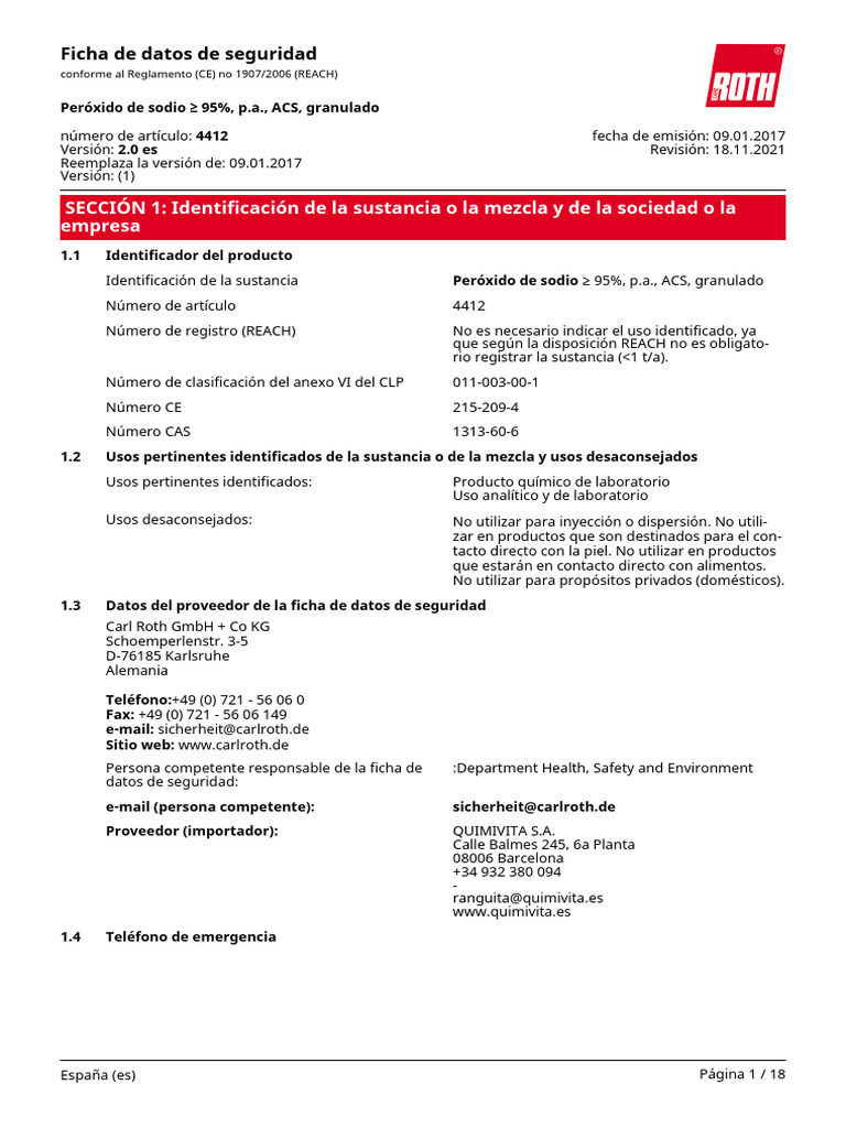Peroxido de sodio | PDF | Residuos | Toxicidad