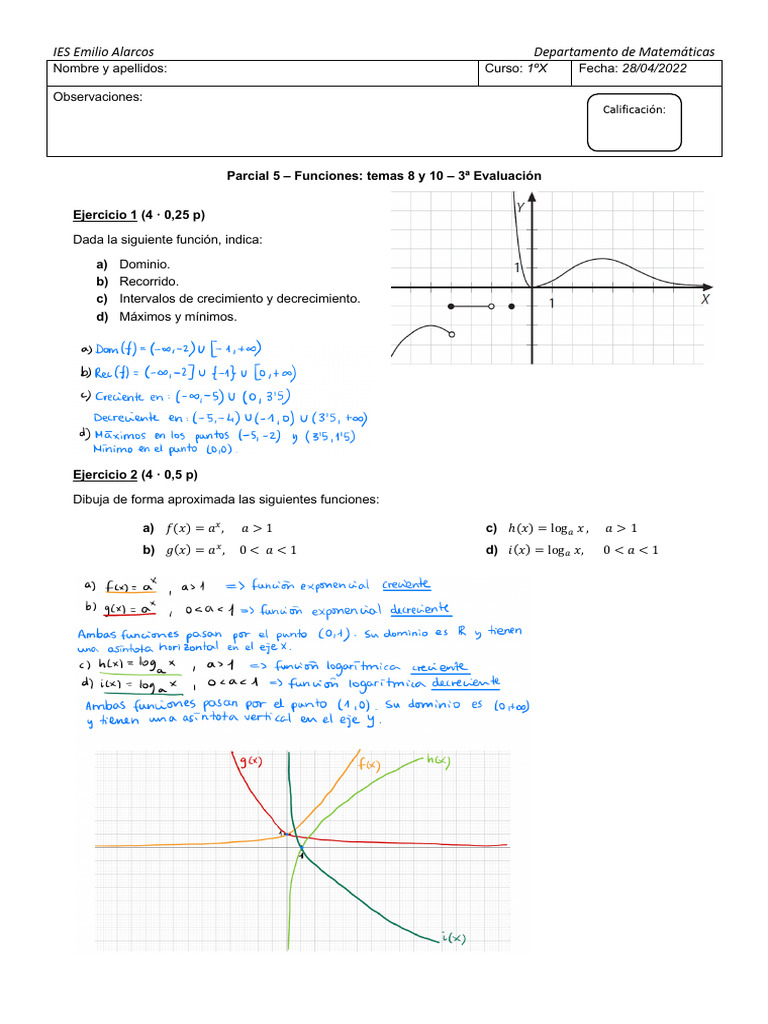 1X - Parcial 5 - Funciones - UD8 y 10 - 21-22 - SOL | PDF