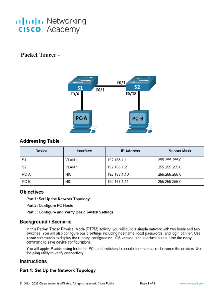 2.9.2 Packet Tracer - Basic Switch and End Device Configuration - Physical Mode | PDF | Network ...