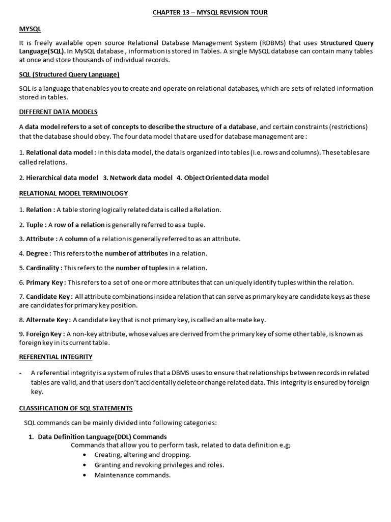 Mysql Revision | PDF