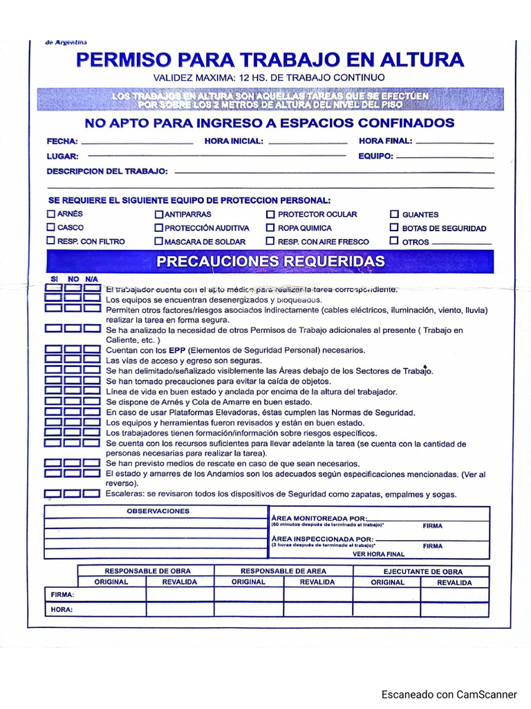 Permiso de Trabajo en Alturas | PDF