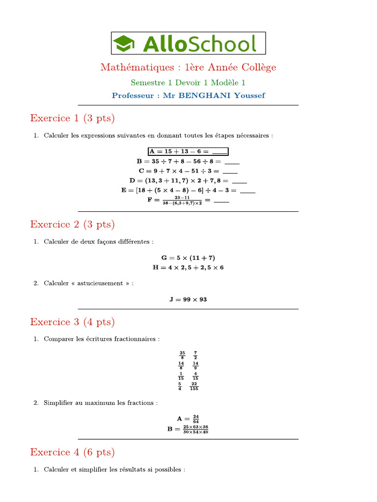 Math 1ac Semestre 1 Devoir 1 Modele 1 1 | PDF