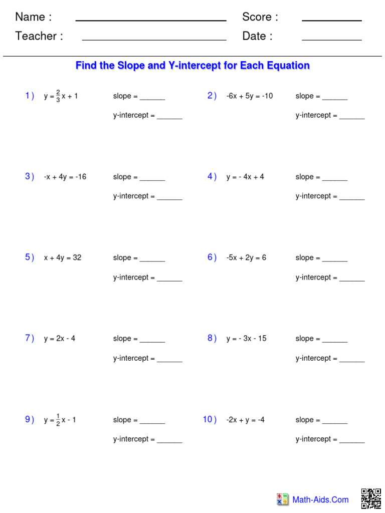 3.1 - Find The Slope and Y-Intercept For Each Equation (Homework) | PDF