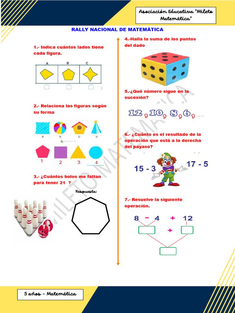 Examen de Matematica - 5 Años | PDF