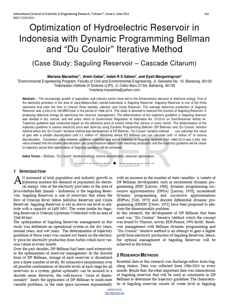 2016 IJSER Marsel Optimization of Hydroelectric Reservoir | PDF